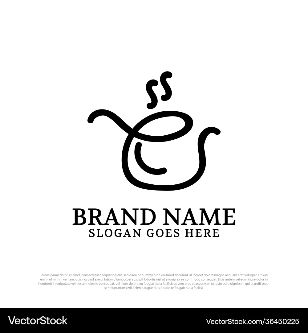Simple line art tea pot logo design idea e Vector Image