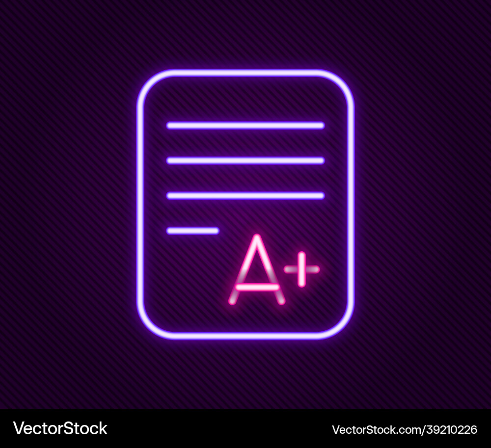 Glowing neon line exam sheet with a plus grade Vector Image