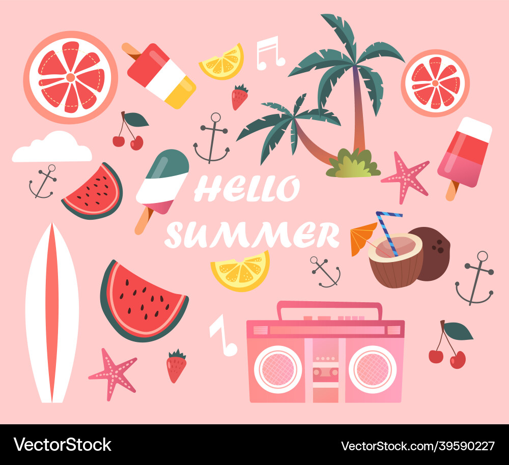 Cute set of essential fun summer elements Vector Image
