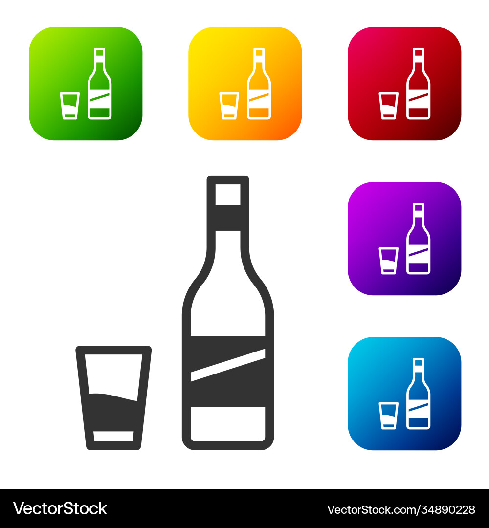Black bottle vodka with glass icon isolated Vector Image