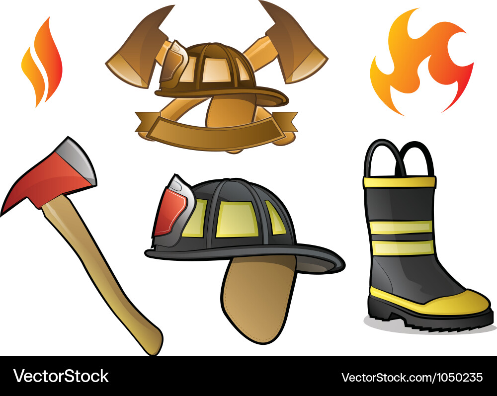 Firefighter Icons and Fire Symbols Royalty Free Vector Image