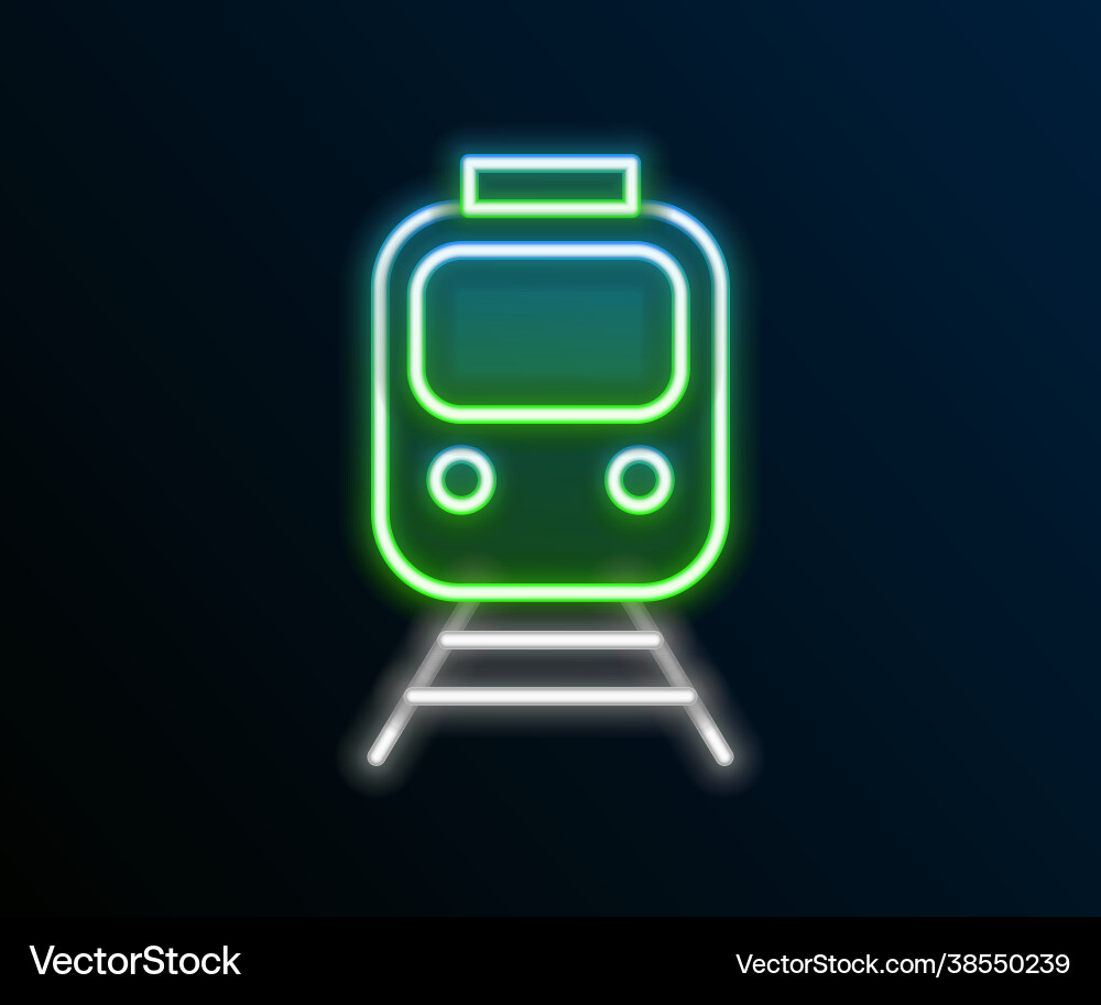 Glowing neon line train and railway icon isolated Vector Image
