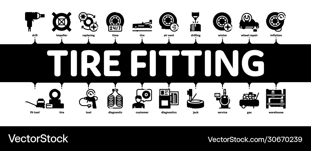 Tire fitting service minimal infographic banner Vector Image