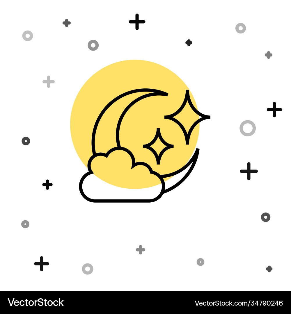 Black line cloud with moon icon isolated on white Vector Image