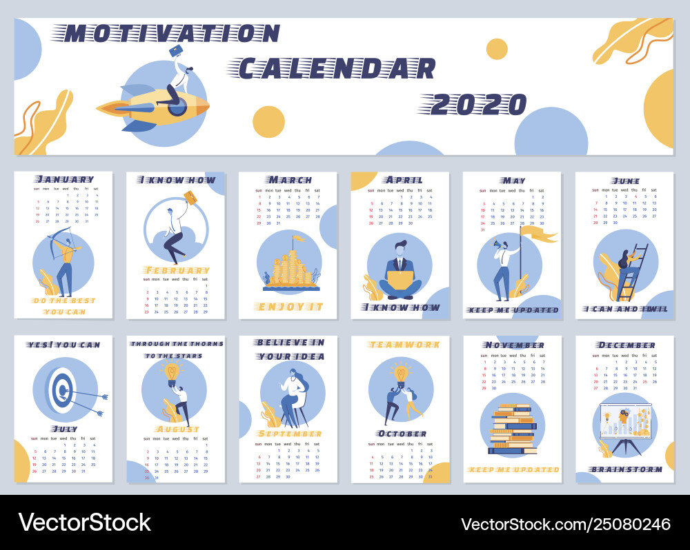 Motivation calendar 2020 lettering Royalty Free Vector Image
