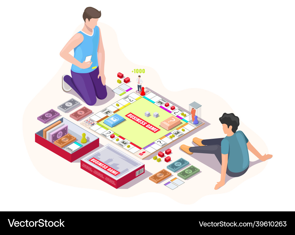 Happy dad with kid playing monopoly board game Vector Image