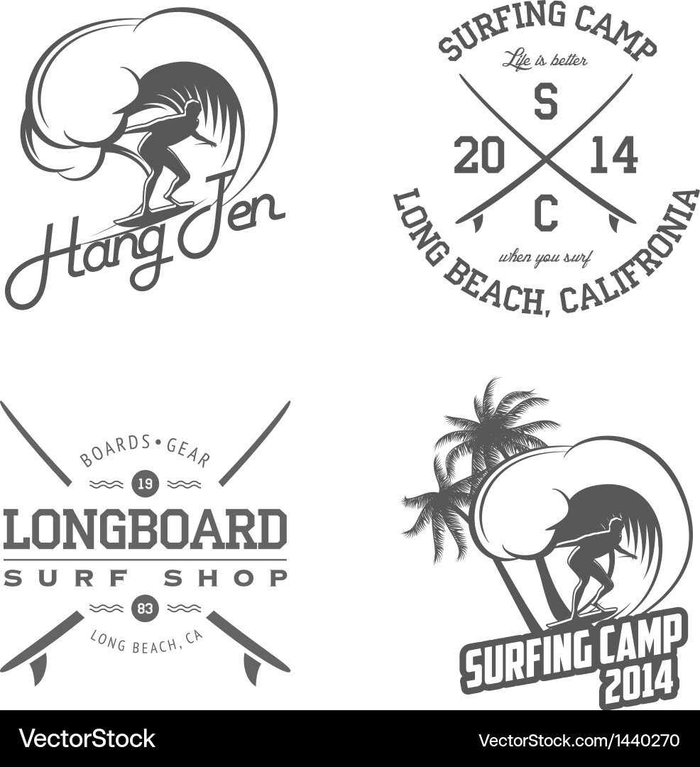 Set of vintage surfing labels and badges Vector Image