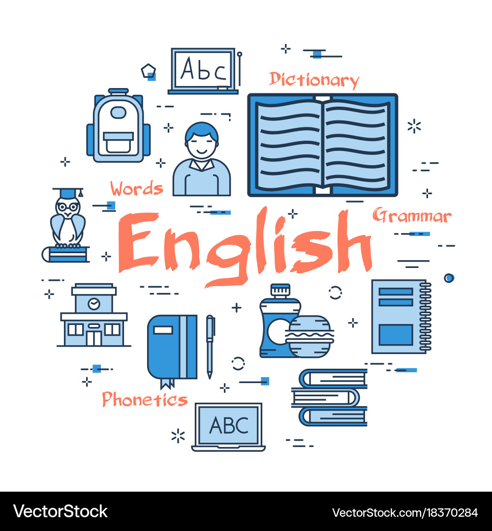 Blue round english subject concept Royalty Free Vector Image