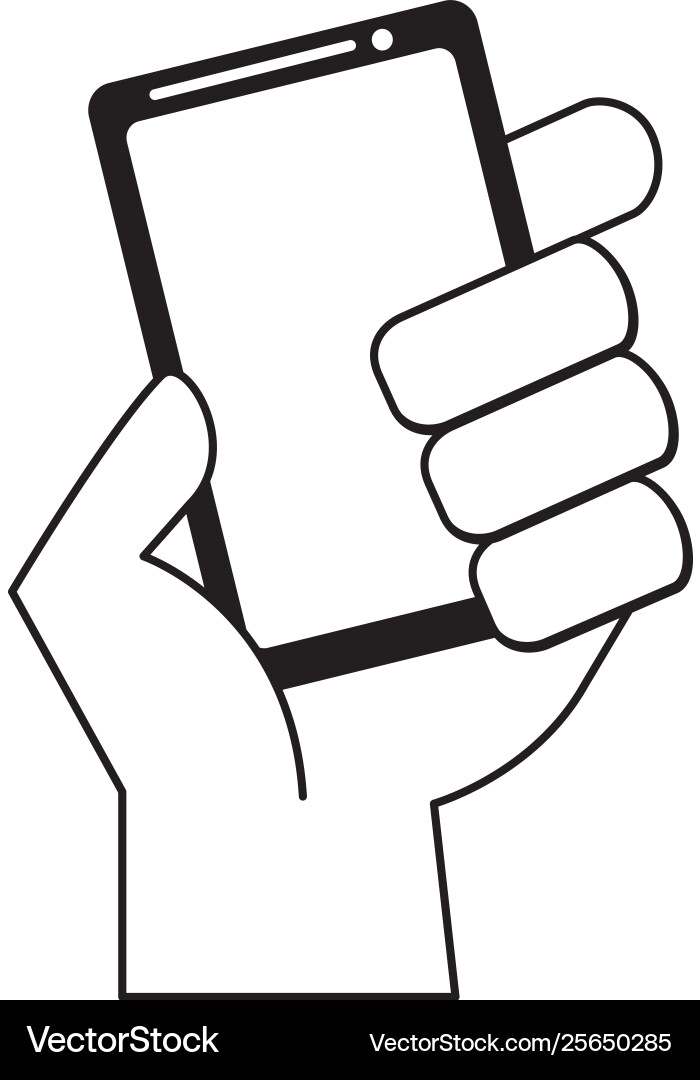 Hand holding smartphone device Royalty Free Vector Image