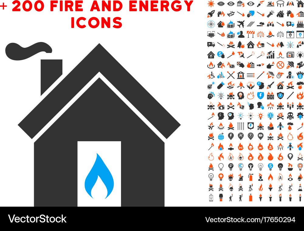 Kitchen fire icon with bonus flame collection Vector Image