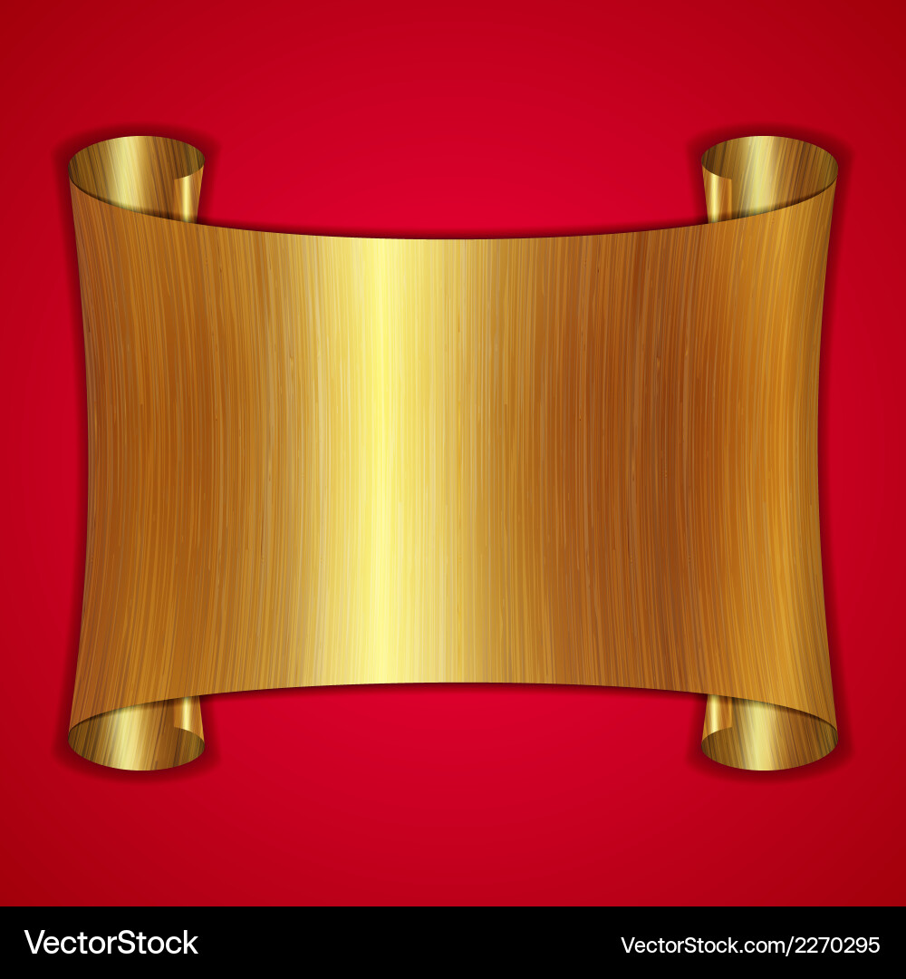 Abstract gold award scroll plate on red background