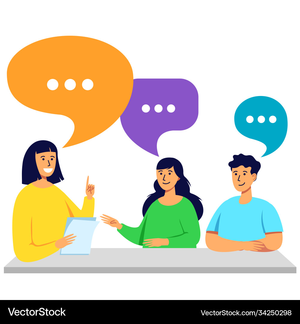 Young people talk and discuss at table Royalty Free Vector