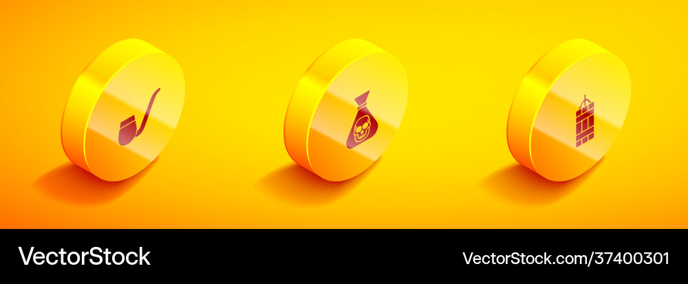 Set isometric smoking pipe pirate coin Royalty Free Vector