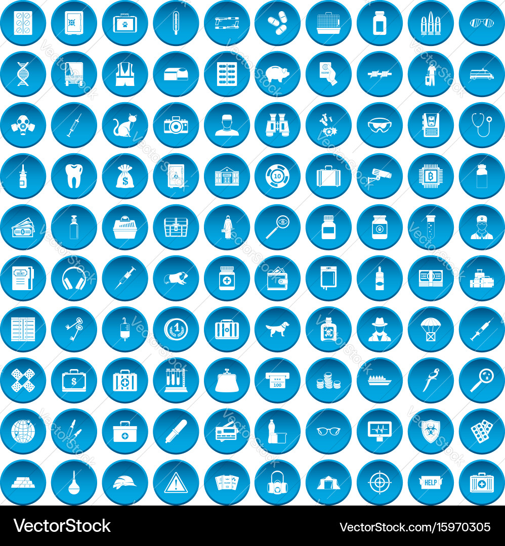 100 case icons set blue Royalty Free Vector Image