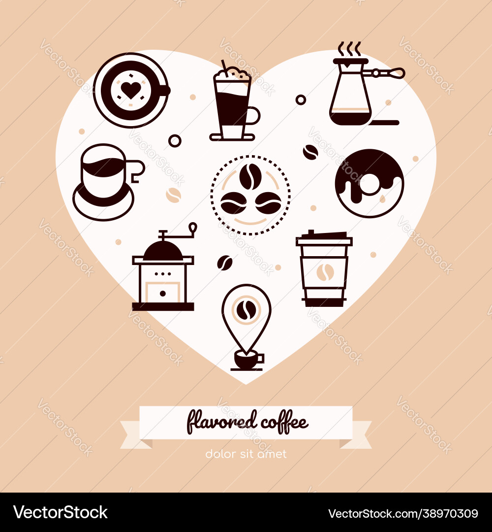 Flavored coffee - line design style poster Vector Image