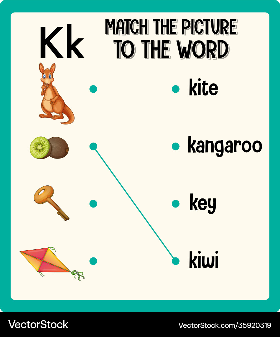 Match picture to word worksheet Royalty Free Vector Image