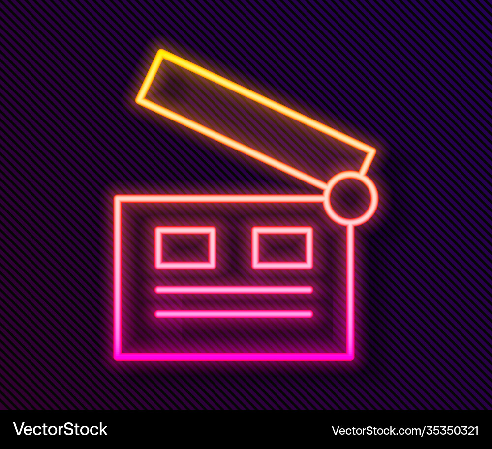 Glowing neon line movie clapper icon isolated Vector Image