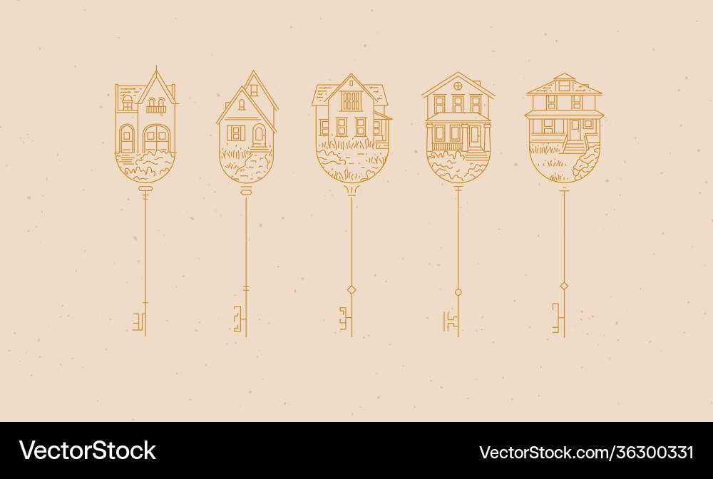 Modern graphic house key collection beige Vector Image