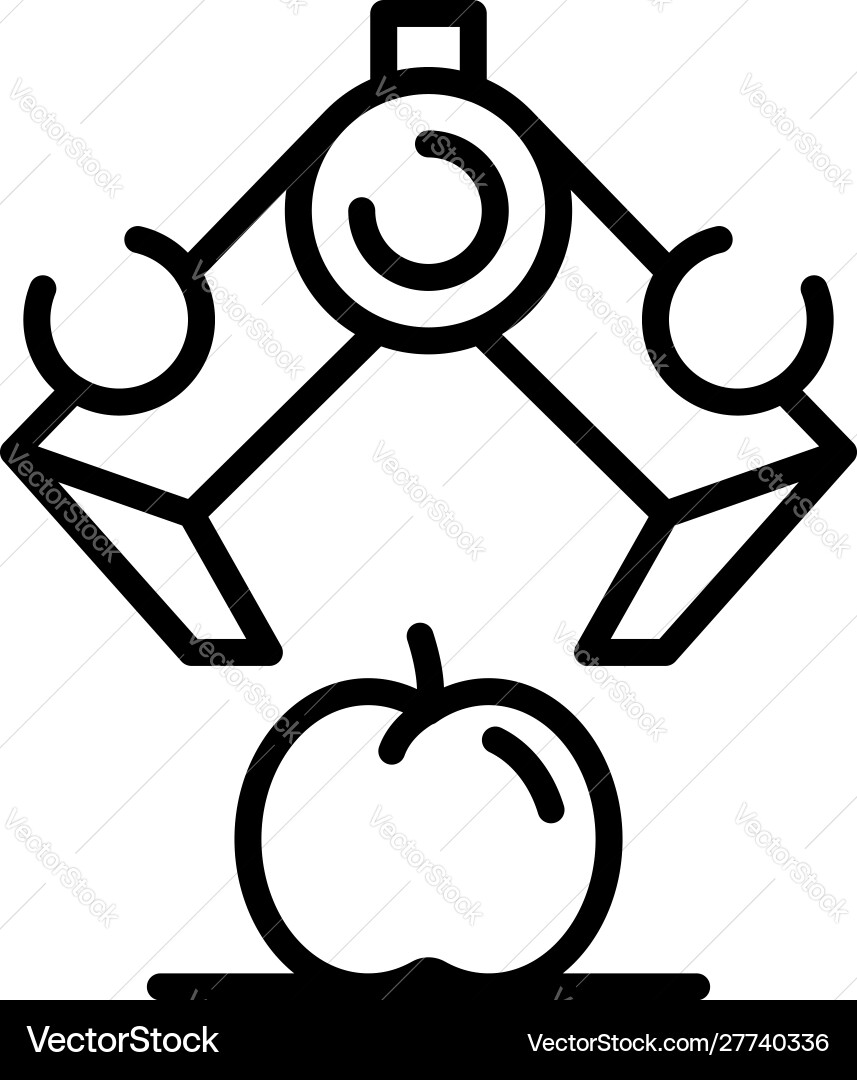 Robot arm take apple icon outline style Royalty Free Vector