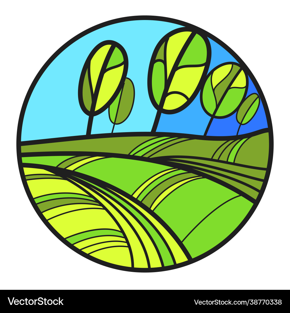 Linear drawing landscape with trees in a shape Vector Image