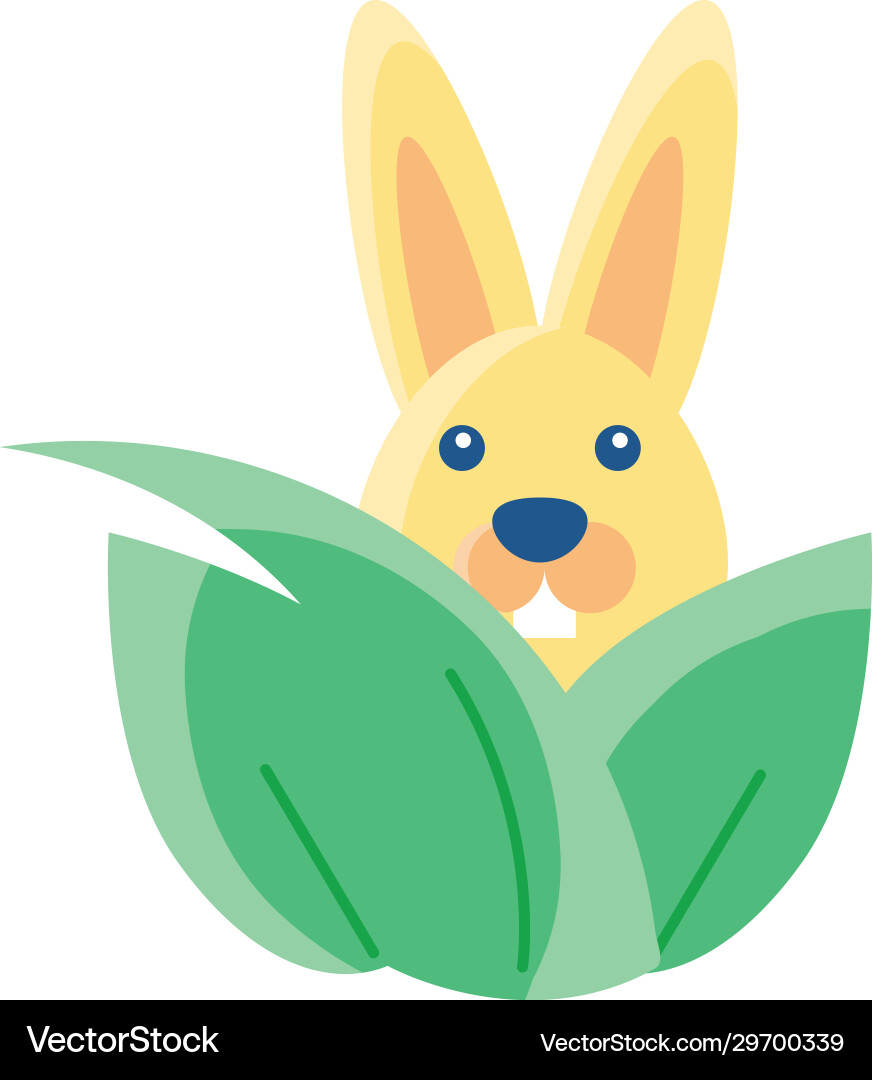 Leaves with cute rabbit flat style icon Royalty Free Vector