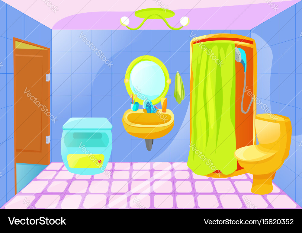 Bright cartoon bathroom interior Royalty Free Vector Image