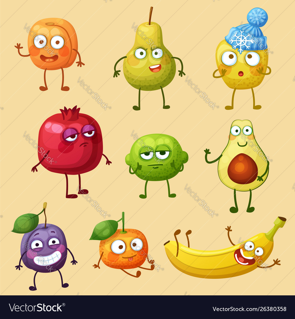 Funny fruit characters isolated on background Vector Image