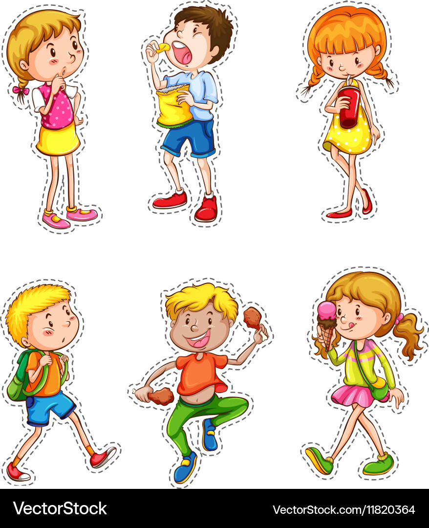Kids in different actions set Royalty Free Vector Image