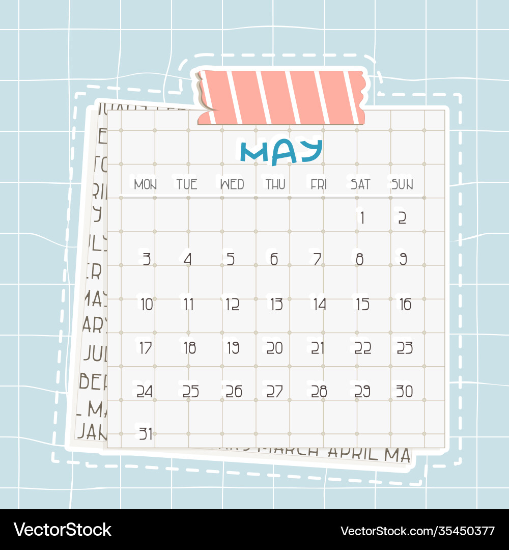 May 2021 month calendar blue text on squared Vector Image