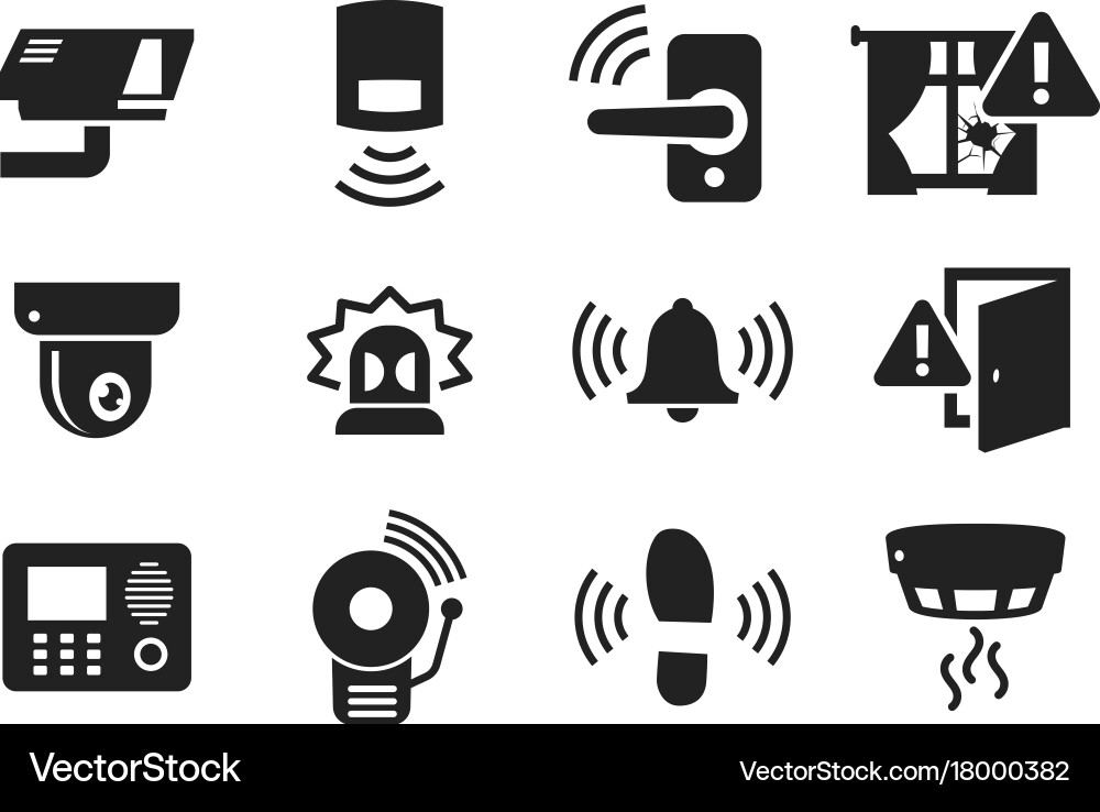 Home security sensors icons set Royalty Free Vector Image
