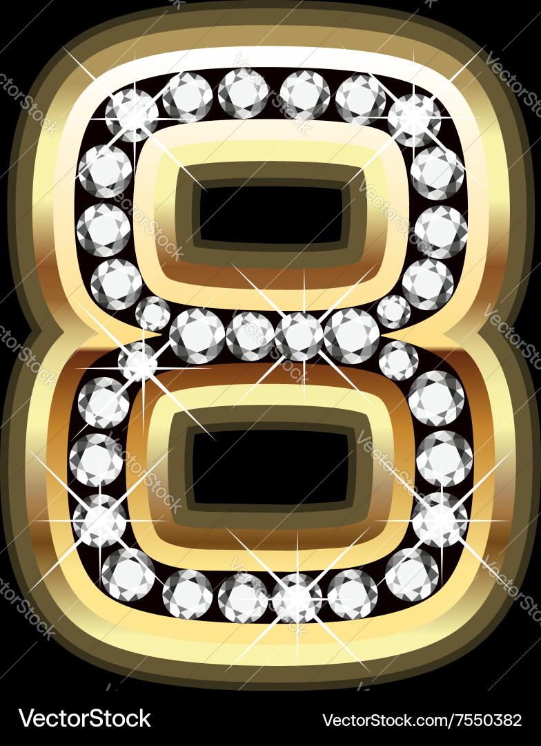 Number eight bling gold and diamonds Royalty Free Vector