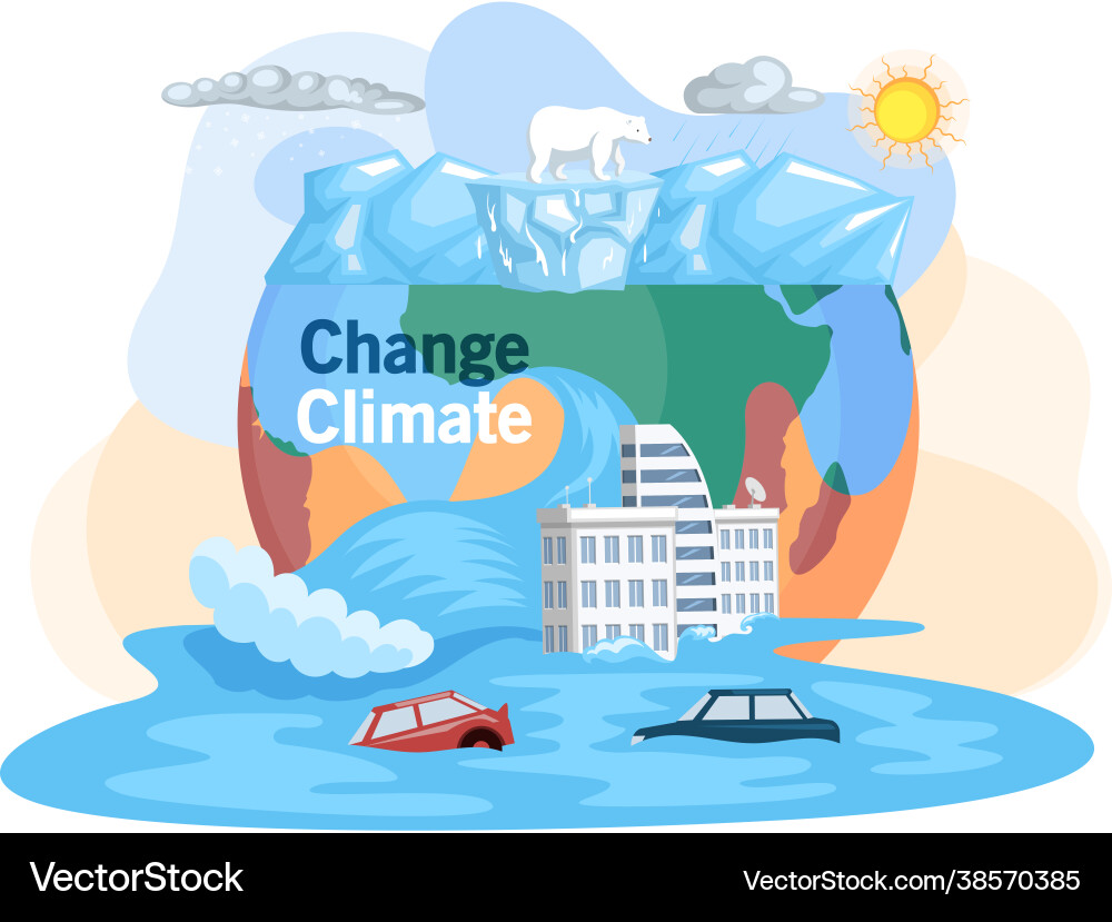 Melting glaciers global warming sea level rose Vector Image