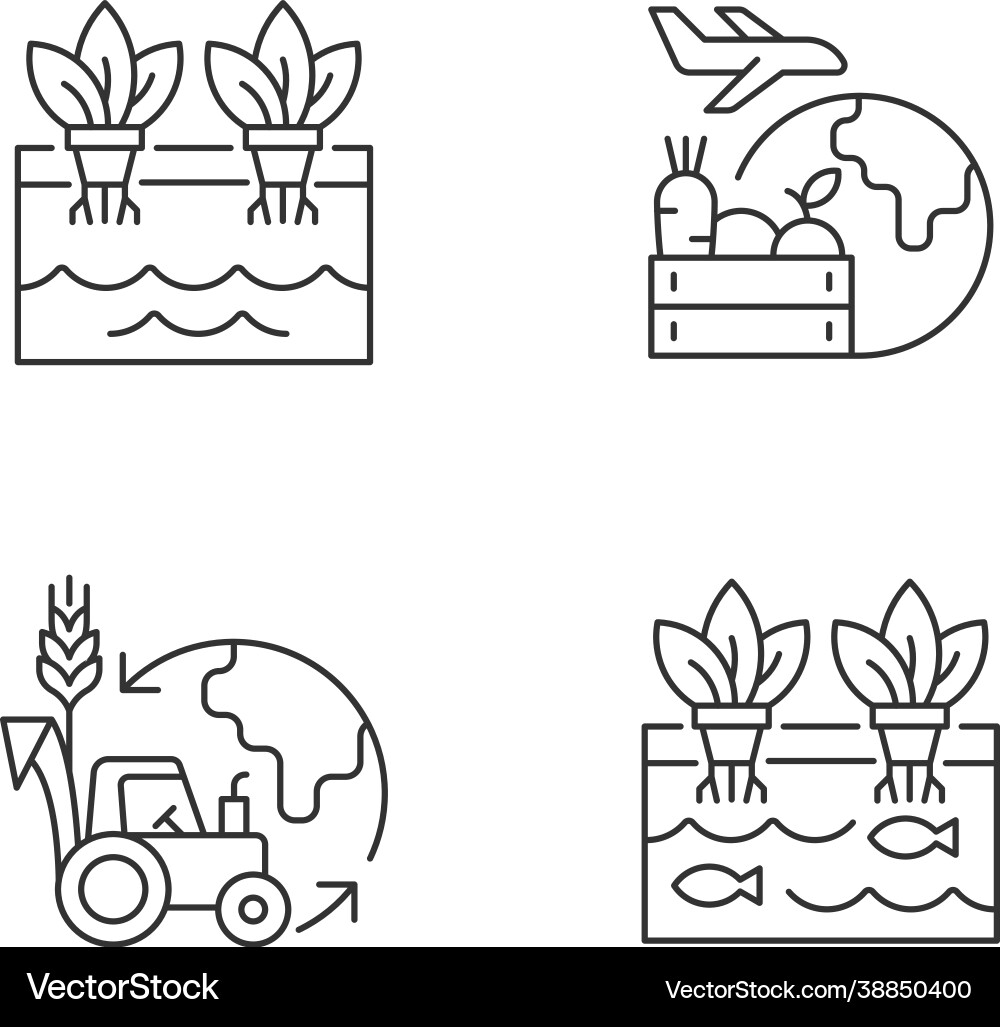 Environmental farming linear icons set Royalty Free Vector