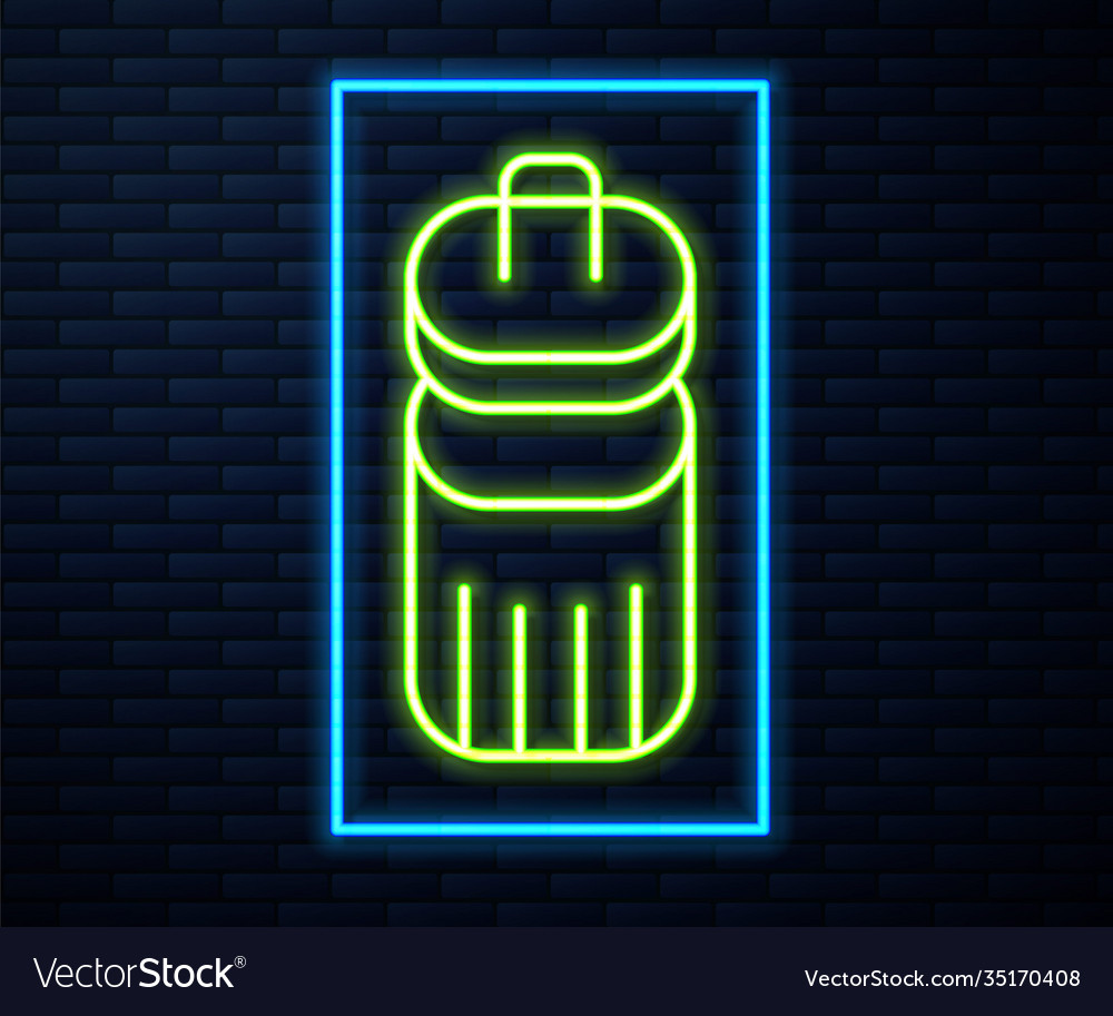 Glowing neon line trash can icon isolated on brick Glowing neon line trash can icon isolated on brick