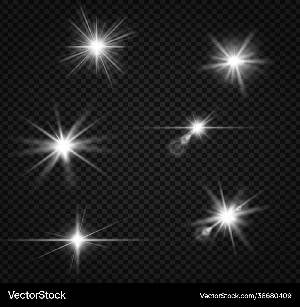 Set white bright beautiful starsglowing lights Vector Image