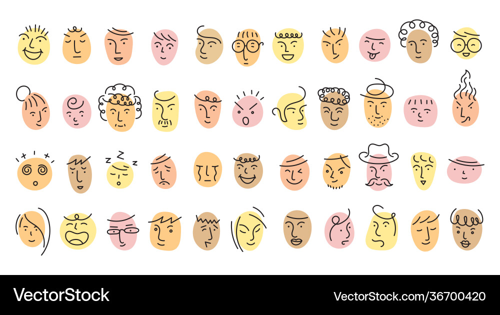 Different people face single line set Royalty Free Vector