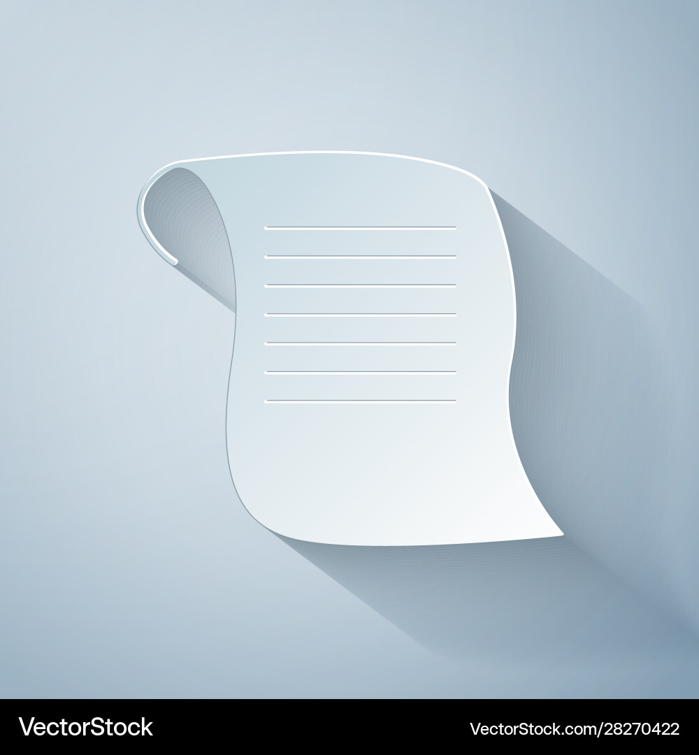 Paper cut scroll icon isolated on grey Royalty Free Vector