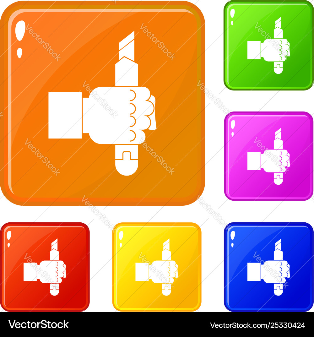 Hand hoding construction utility knife icons set Vector Image
