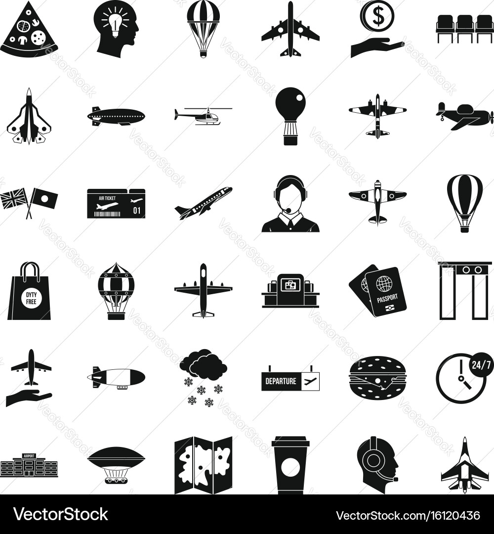 Airplane icons set simple style Royalty Free Vector Image