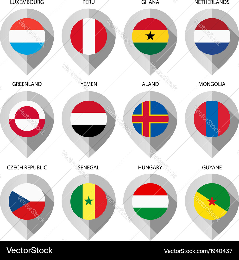 Marker from paper with flag for map - set fifth Vector Image