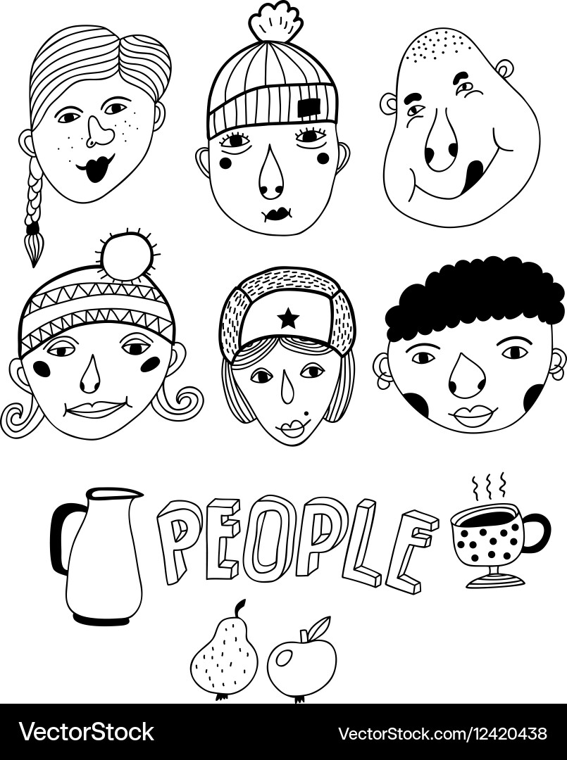 Set of doodle faces Royalty Free Vector Image - VectorStock