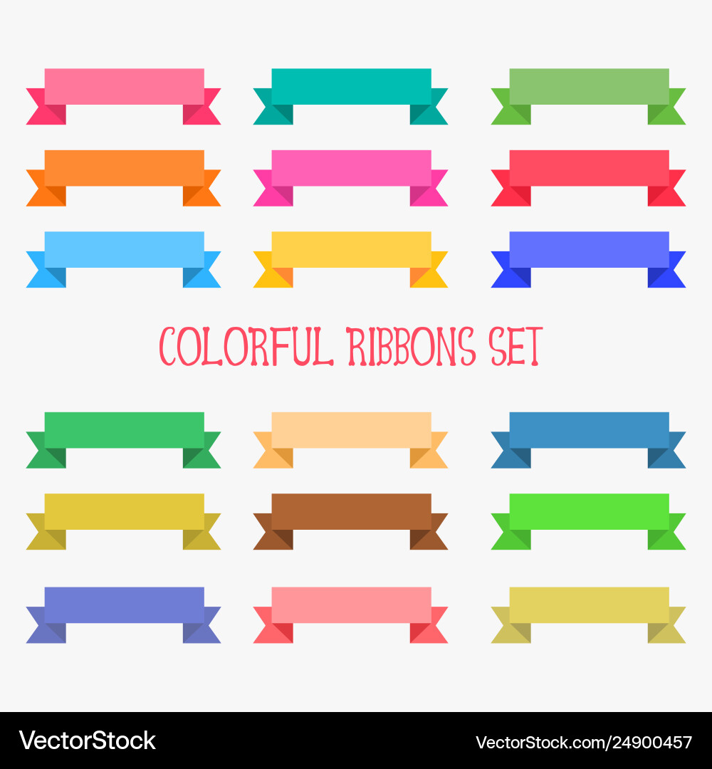 Big set flat colorful ribbons banner Royalty Free Vector