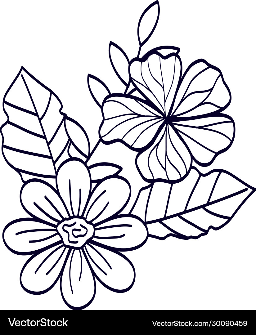 Cute flowers with leafs line style icon Royalty Free Vector
