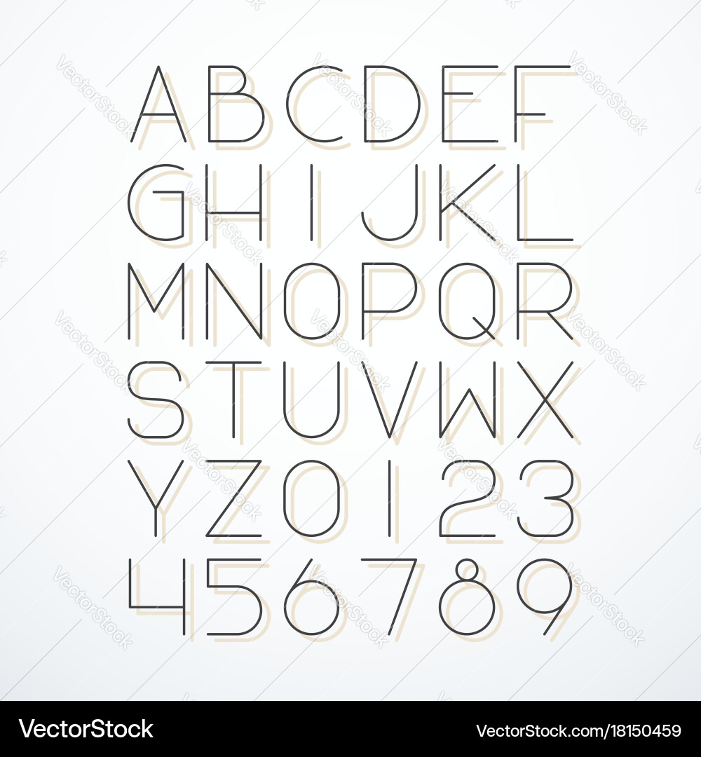 Thin line font with shadow Royalty Free Vector Image