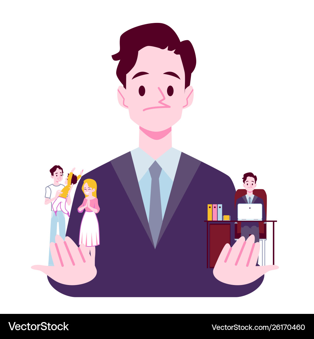 Man choosing between family responsibilities Vector Image