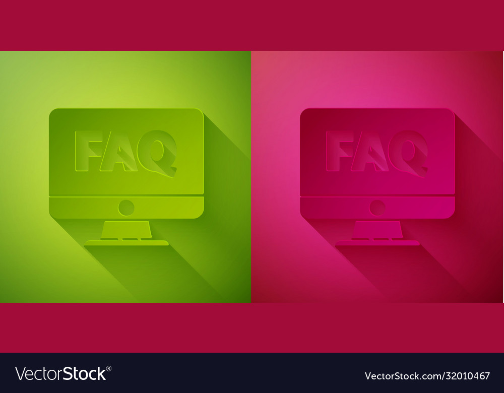 Paper cut computer monitor and faq icon isolated Vector Image