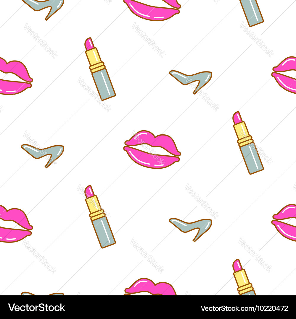 Lipstick lips and shoe line icon seamless pattern Vector Image