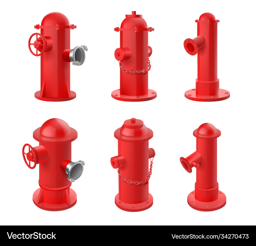 Set red fire hydrants isolated on white Royalty Free Vector