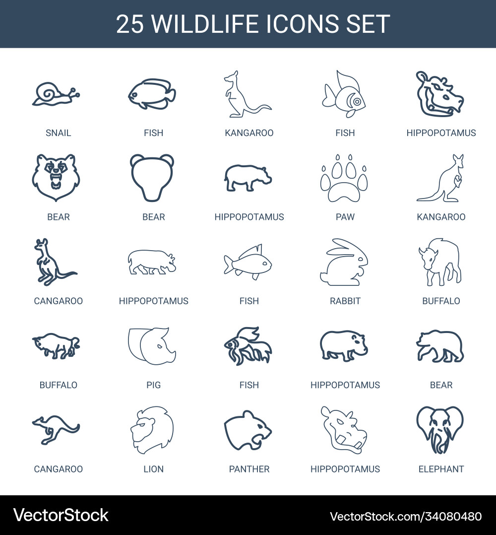 25 wildlife icons Royalty Free Vector Image - VectorStock
