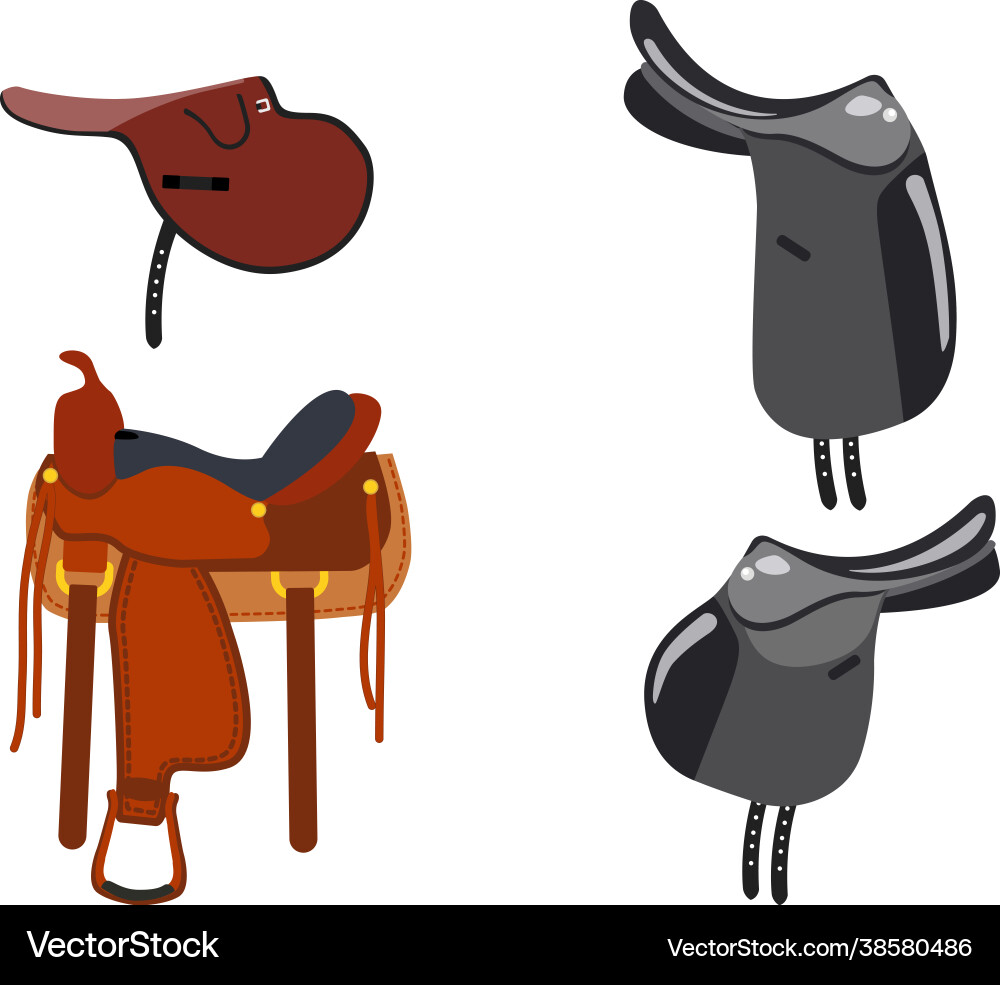 Set saddles equestrian equipment Royalty Free Vector Image